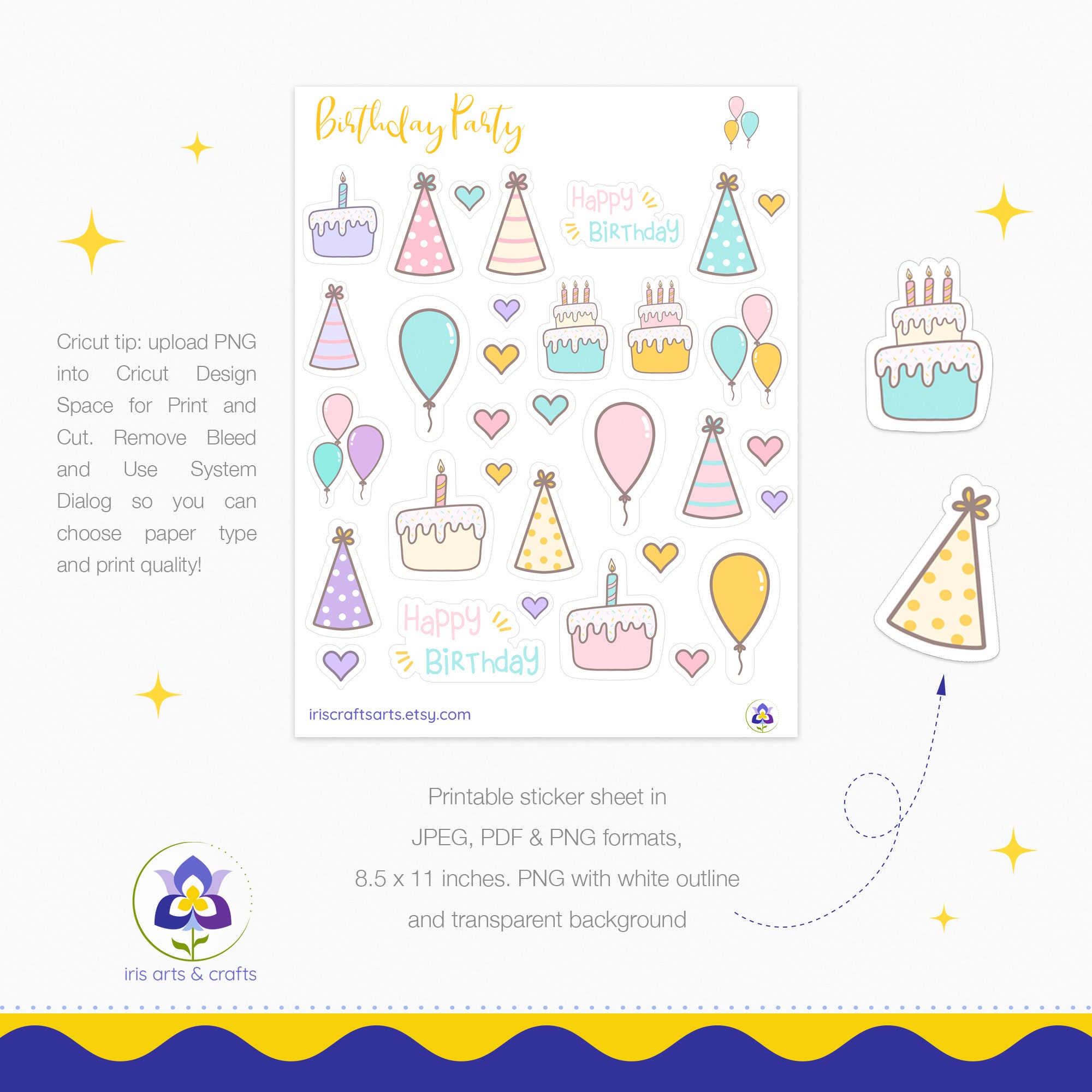 Happy Birthday Sticker Sheet, Printable Planner Stickers, Instant ...