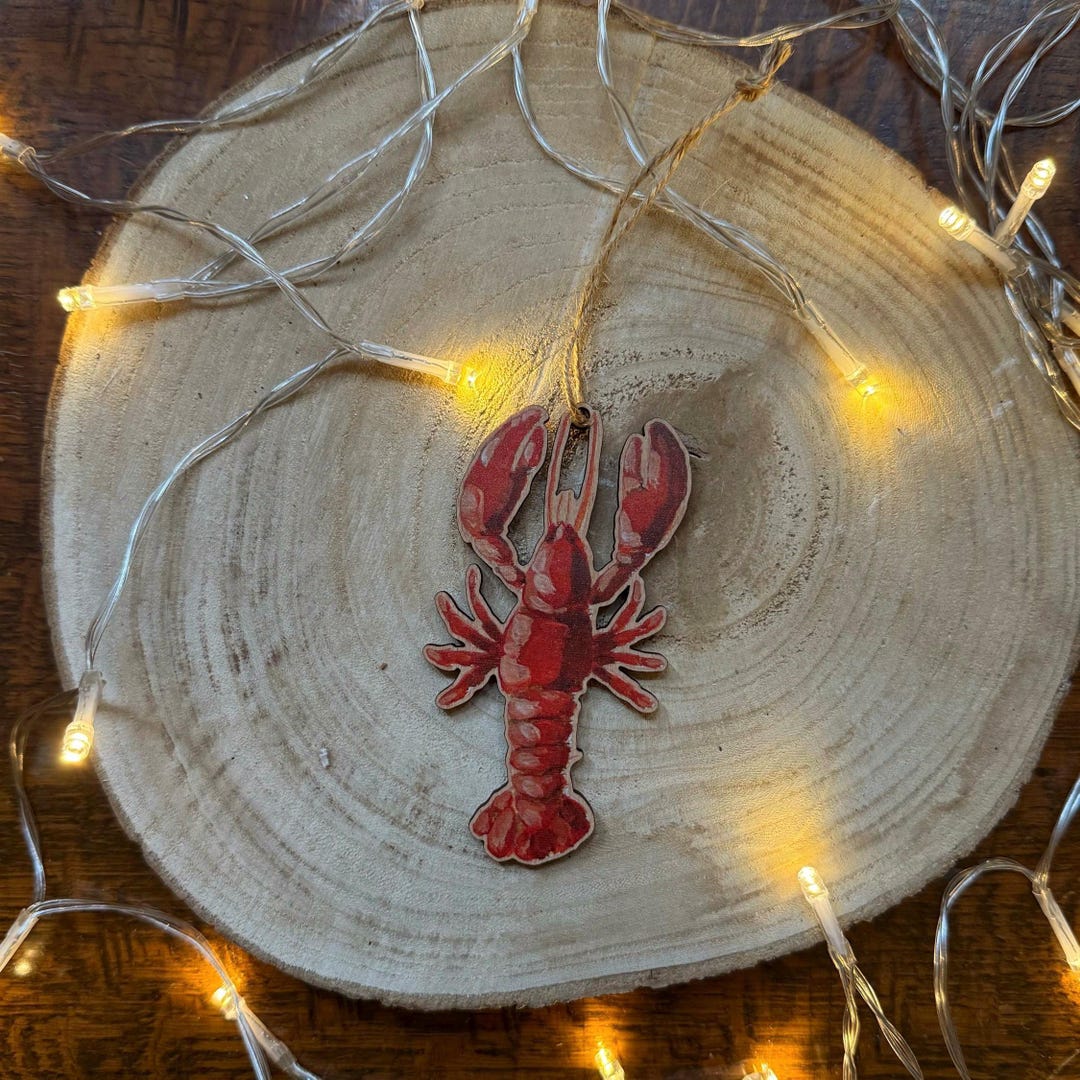 Lobster Wooden Christmas Decoration: Sustainable Fish Coastal Bauble - Etsy