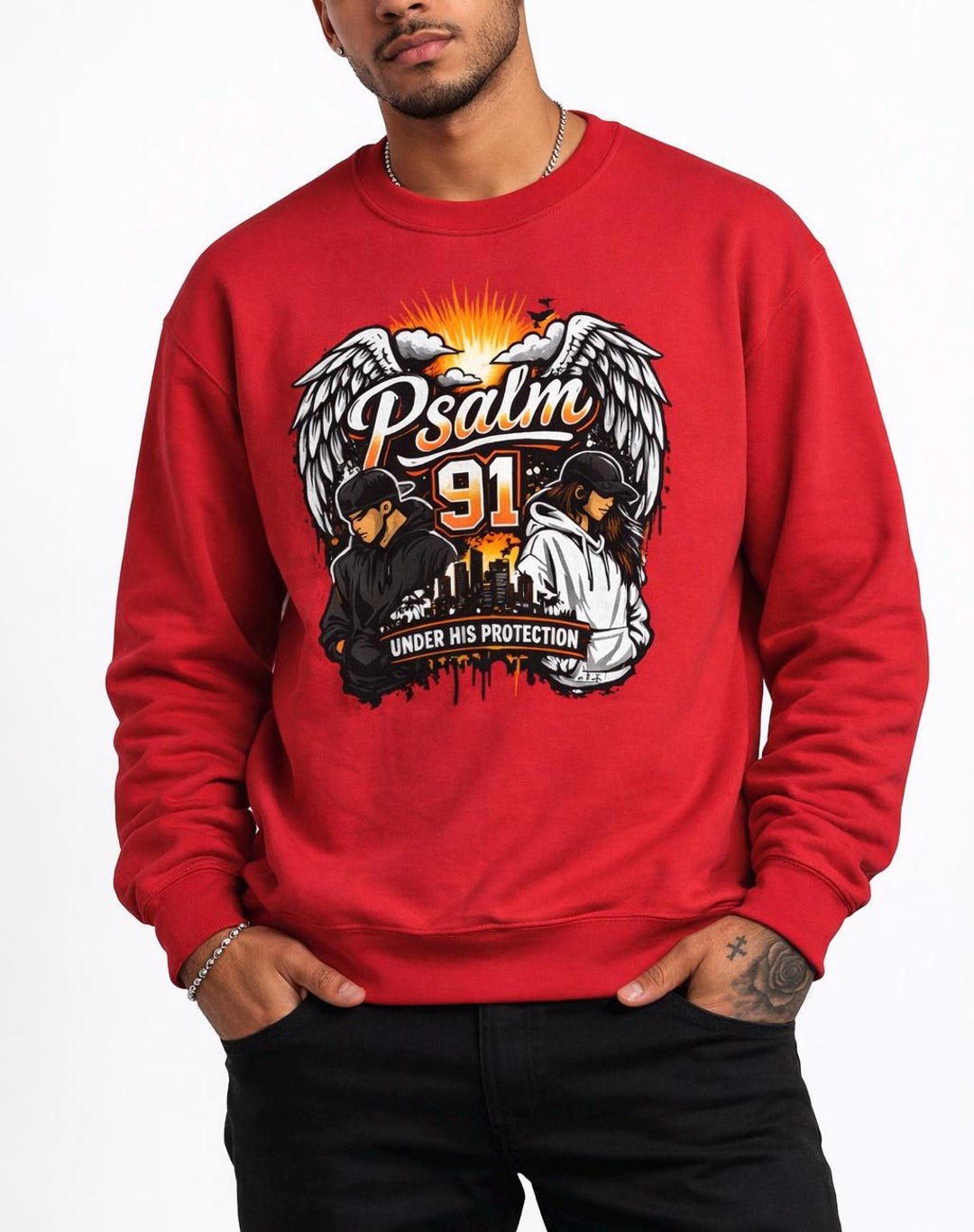 Psalm 91 Angel Wings Crewneck Sweatshirt | Under His Protection - Etsy