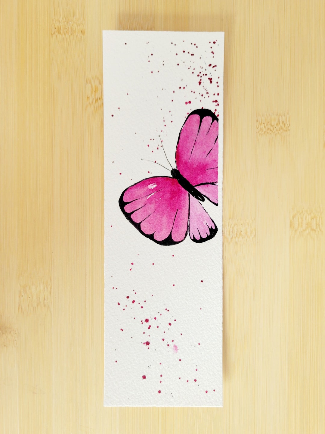 Handmade Original Watercolor Bookmark- Pink Butterfly, Hand-painted - Etsy