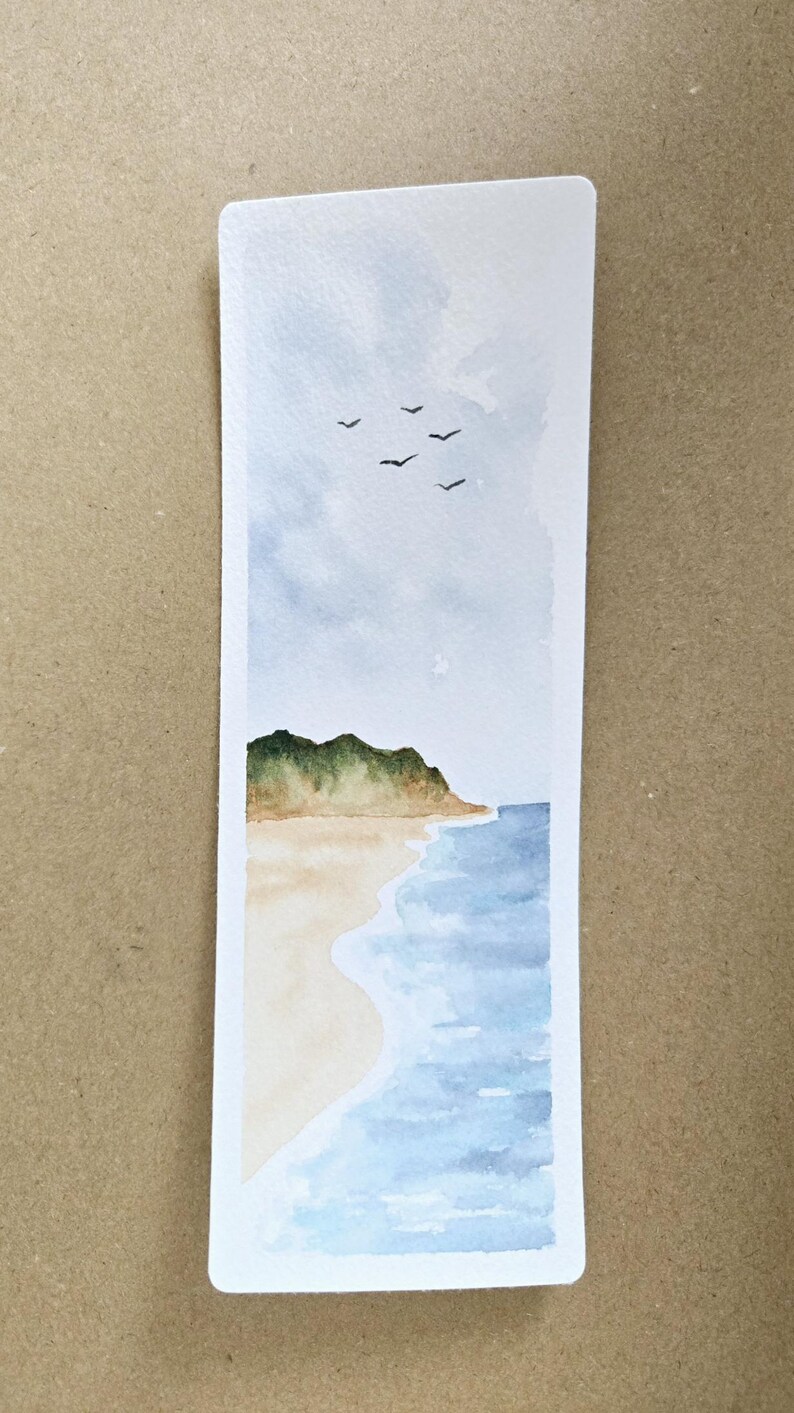 Watercolor Bookmark Original- Ocean Beach | Hand-painted Bookmark, Book ...