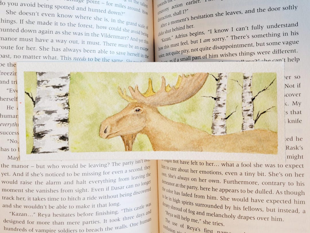Handmade Watercolor Bookmark - Moose Life | Handmade Original, Gift for ...