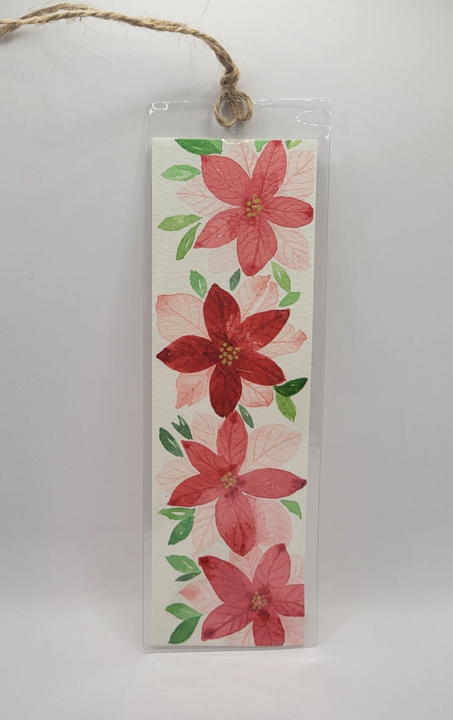 Watercolor Bookmark Christmas poinsettias, With Removable Protector ...