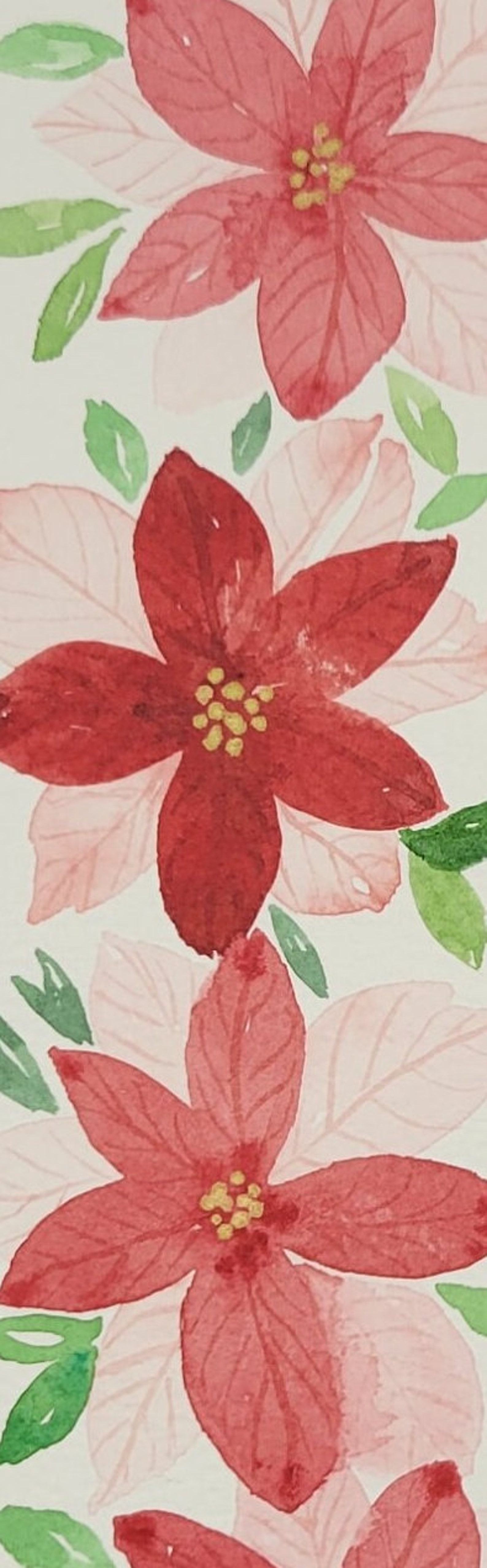 Watercolor Bookmark Christmas poinsettias, With Removable Protector ...
