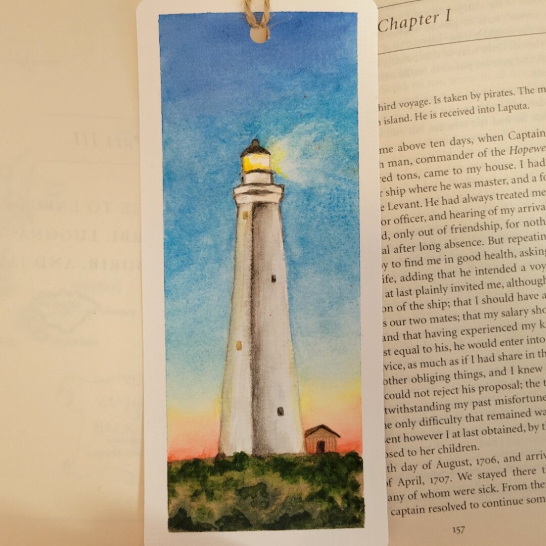 Watercolor Bookmark sunrise Lighthouse, Hand-painted Hand-painted ...