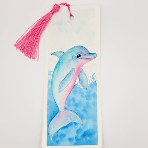 Watercolor Bookmark - Blue and Pink Dolphine, Handmade | Hand-painted ...