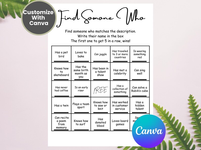 Find Someone Who Bingo Canva Template | Icebreaker Game for Events ...