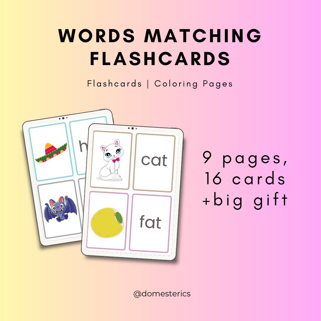 Words Matching Flashcards ( 9 Pages, 16 Flashcards ) + FREE 33 Barbie ...
