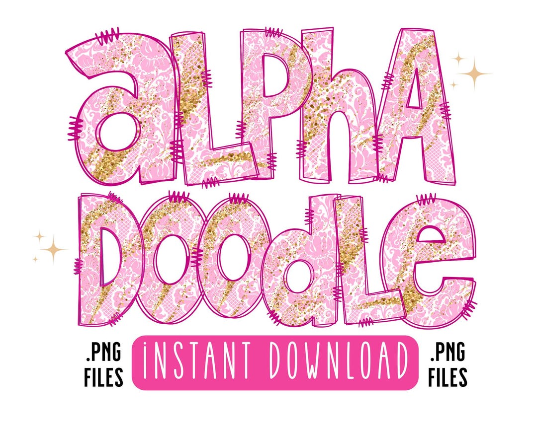 Pink Glitter Lace Alpha Doodle Alphabet PNG, Floral Alphabet Letters ...