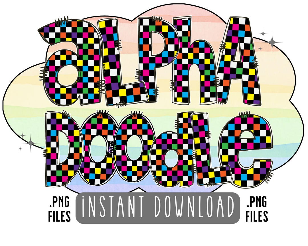 Rainbow Checker Alpha Doodle Alphabet PNG, Retro Alphabet Letters ...