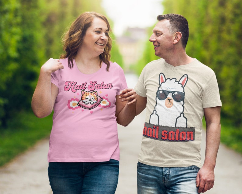 Satanism Matching Couple Shirts, Hail Satan Pentagram Anti Christian ...