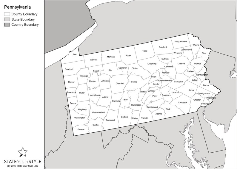 Pennsylvania Maps With Counties [DIGITAL DOWNLOAD] - Etsy