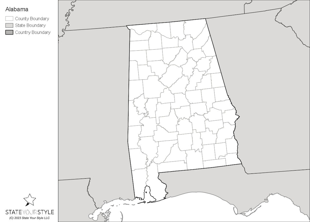 Counties of alabama on a map
