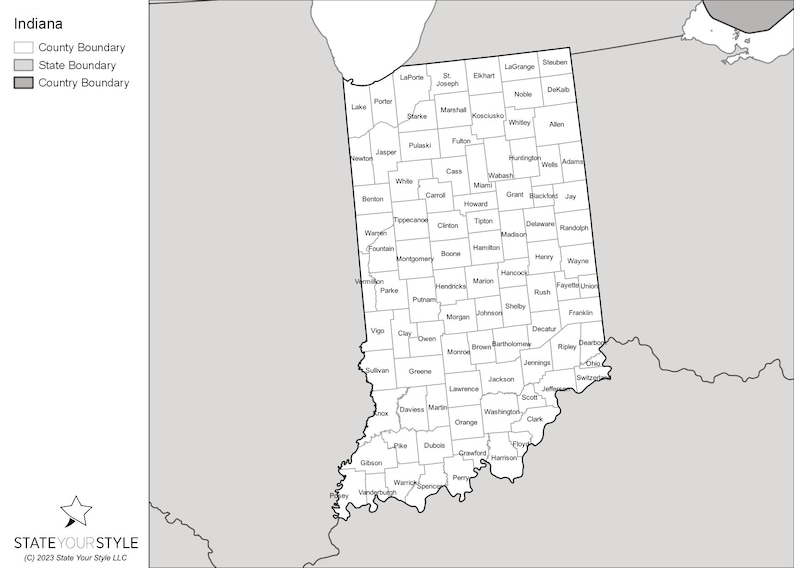 Indiana Maps With Counties [DIGITAL DOWNLOAD] - Etsy