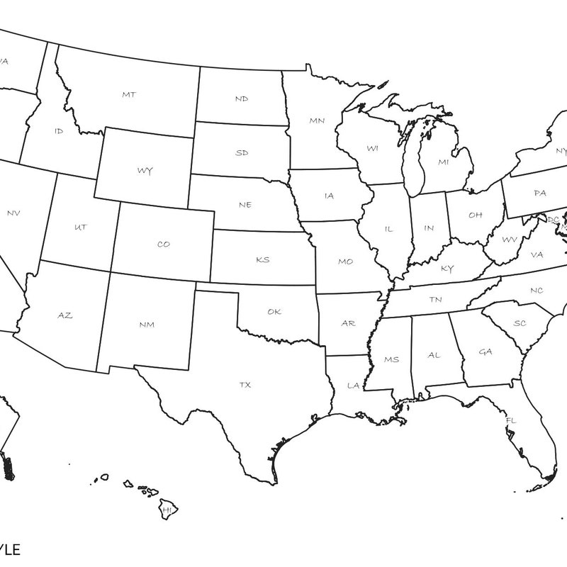Black and White Us Map - Etsy