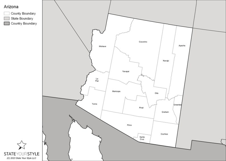 Arizona Maps With Counties [DIGITAL DOWNLOAD] - Etsy
