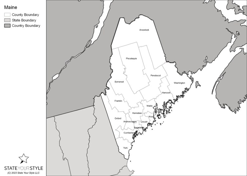 Maine Maps With Counties [DIGITAL DOWNLOAD] - Etsy