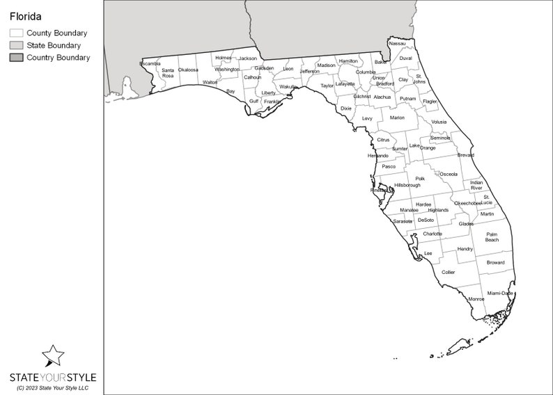 Florida Maps With Counties [DIGITAL DOWNLOAD] - Etsy