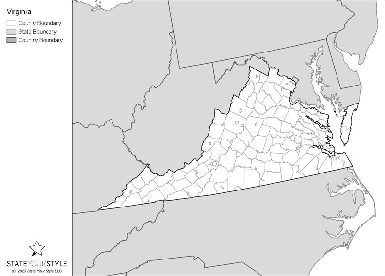 Virginia Maps With Counties [DIGITAL DOWNLOAD] - Etsy