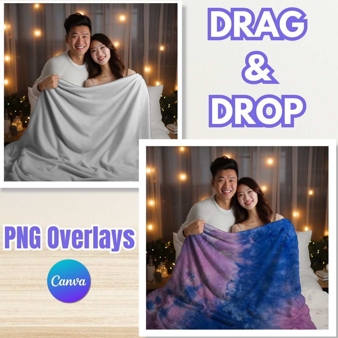 Blanket Mockup, White Blanket Mockup, Drag & Drop, PNG, Canva Overlay ...