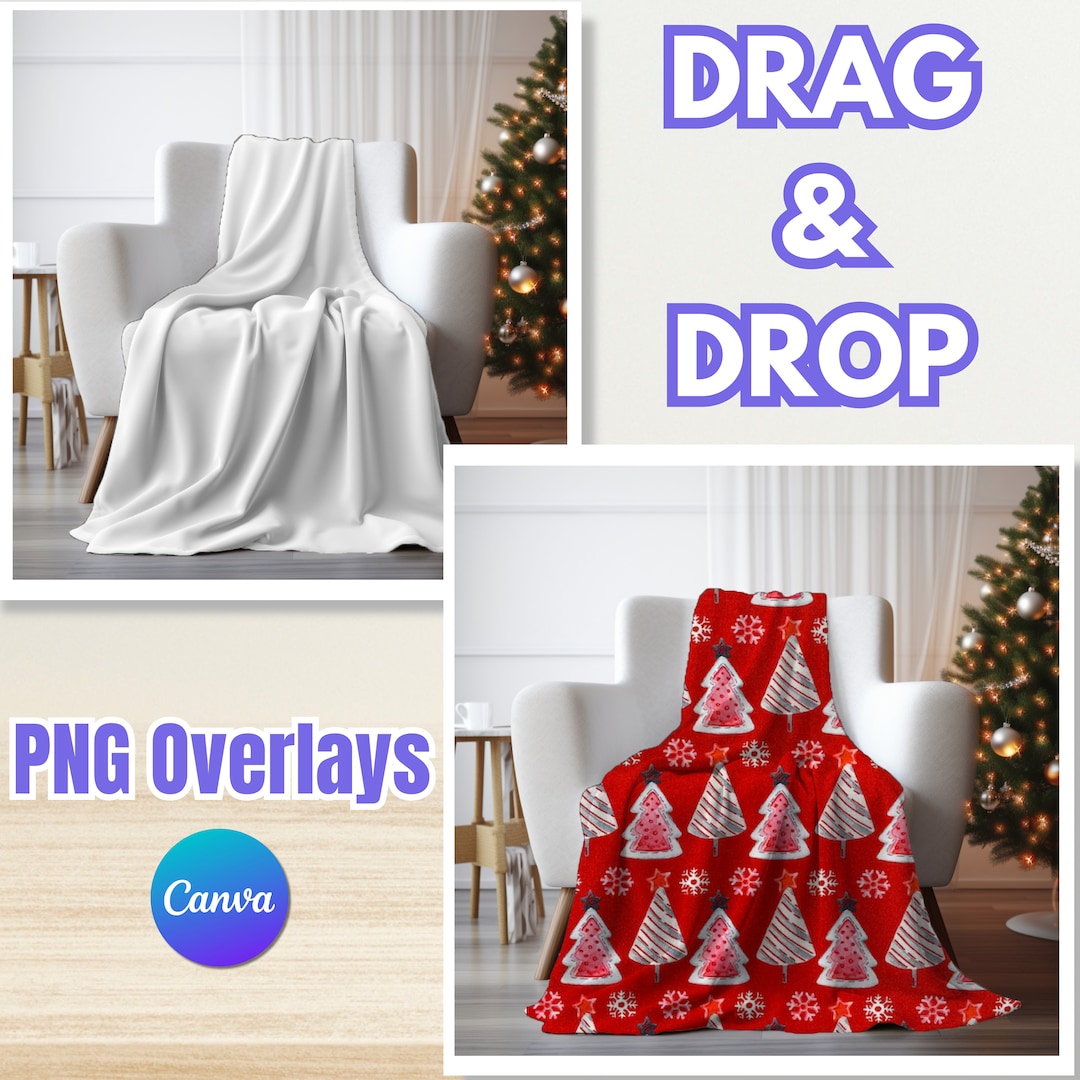 Blanket Mockup, Drag & Drop Mockups, PNG, Canva Overlay, White Blanket ...