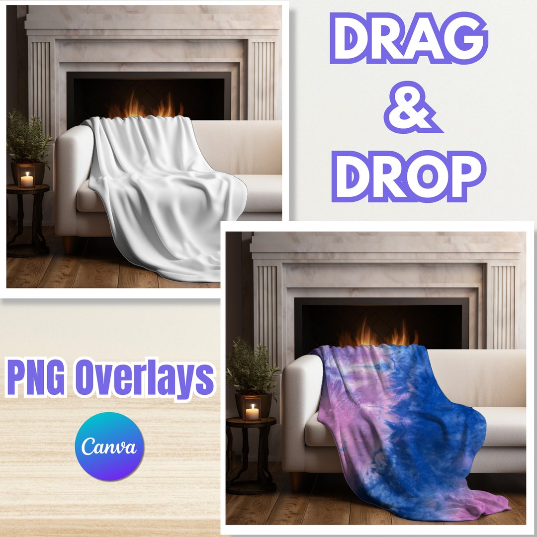 Drag & Drop Blanket Mockup, Mockups, PNG, Canva Overlay, White Blanket ...