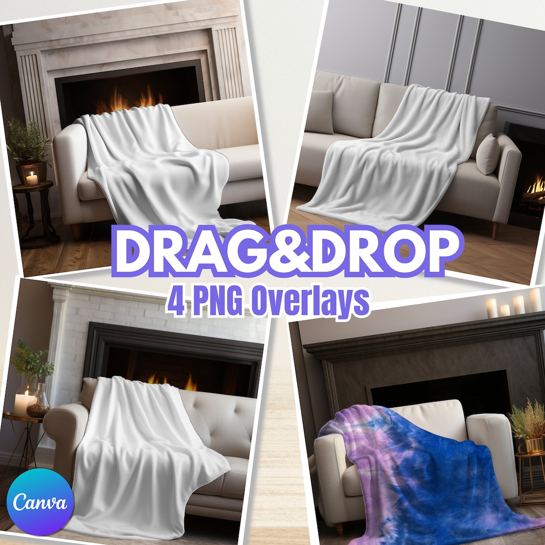 Drag & Drop Blanket Mockup Bundle, Mockups, PNG, Canva Overlay, White ...