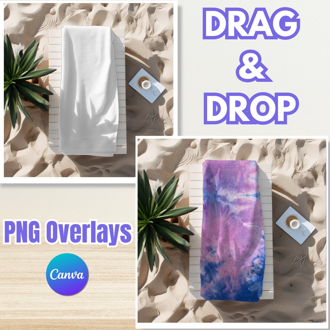 Beach Towel Mockup, Drag & Drop Blanket Mockup, PNG, Canva Overlay ...