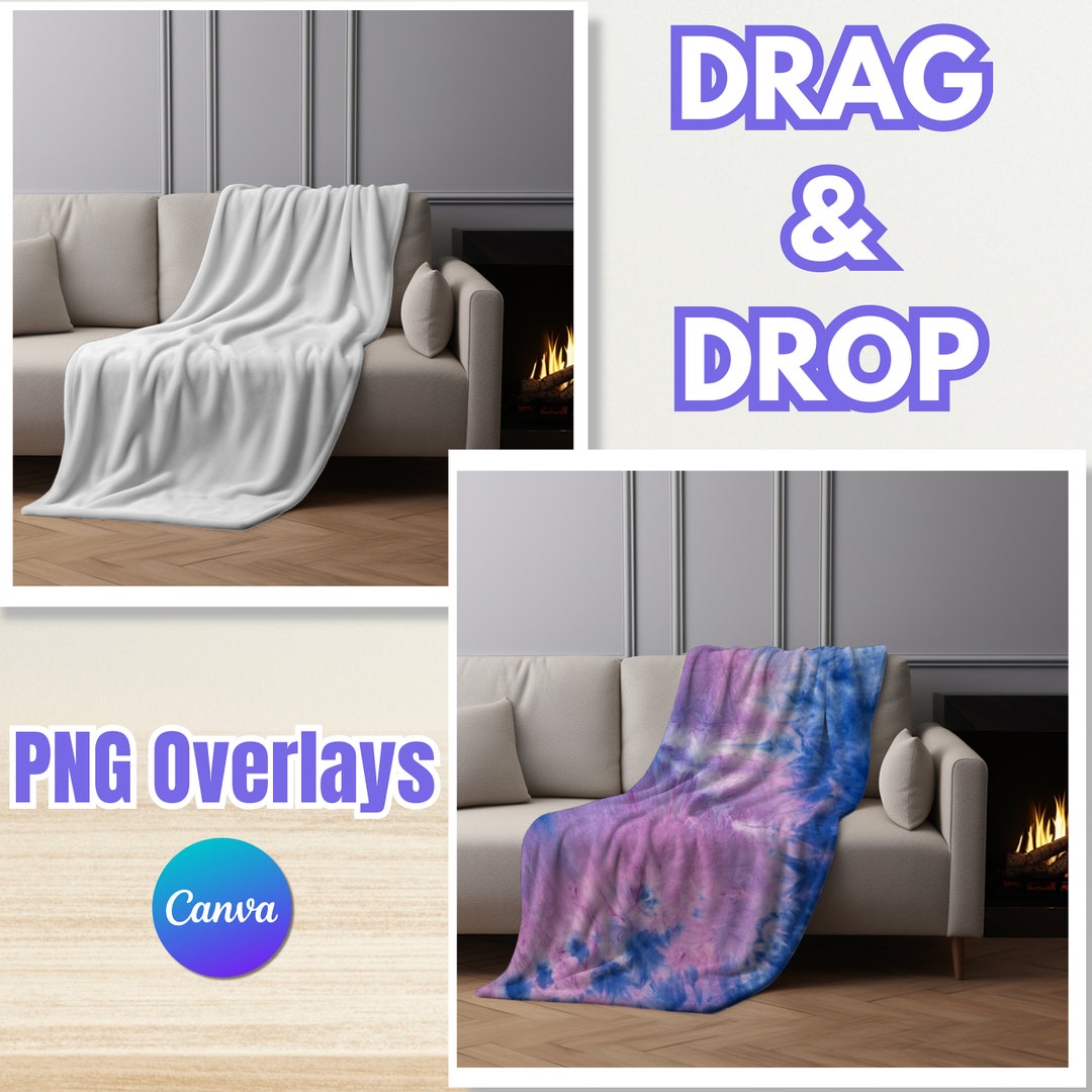 Drag & Drop Blanket Mockup, Mockups, PNG, Canva Overlay, White Blanket ...