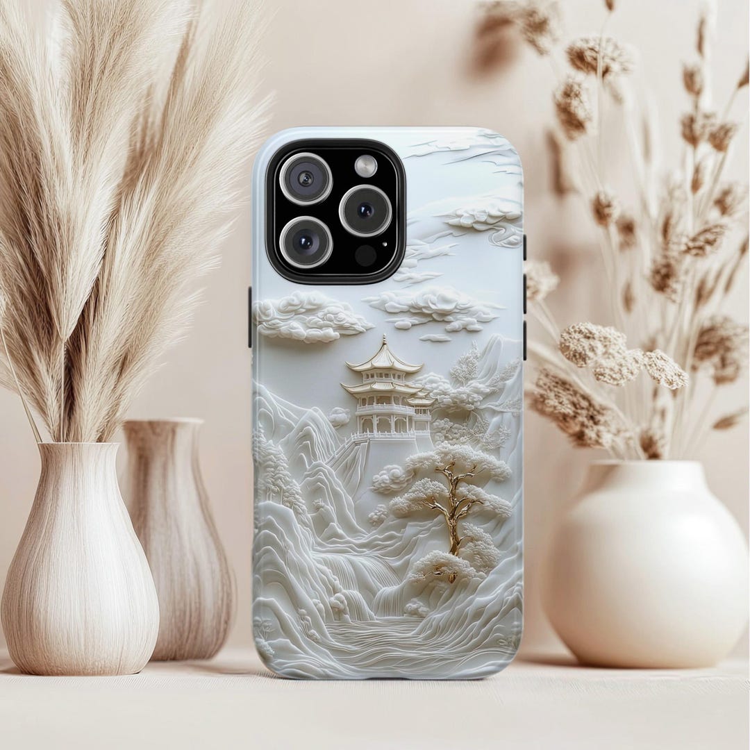 Artistic White Jade Carving Art Print Phone Case: Durable Protection ...