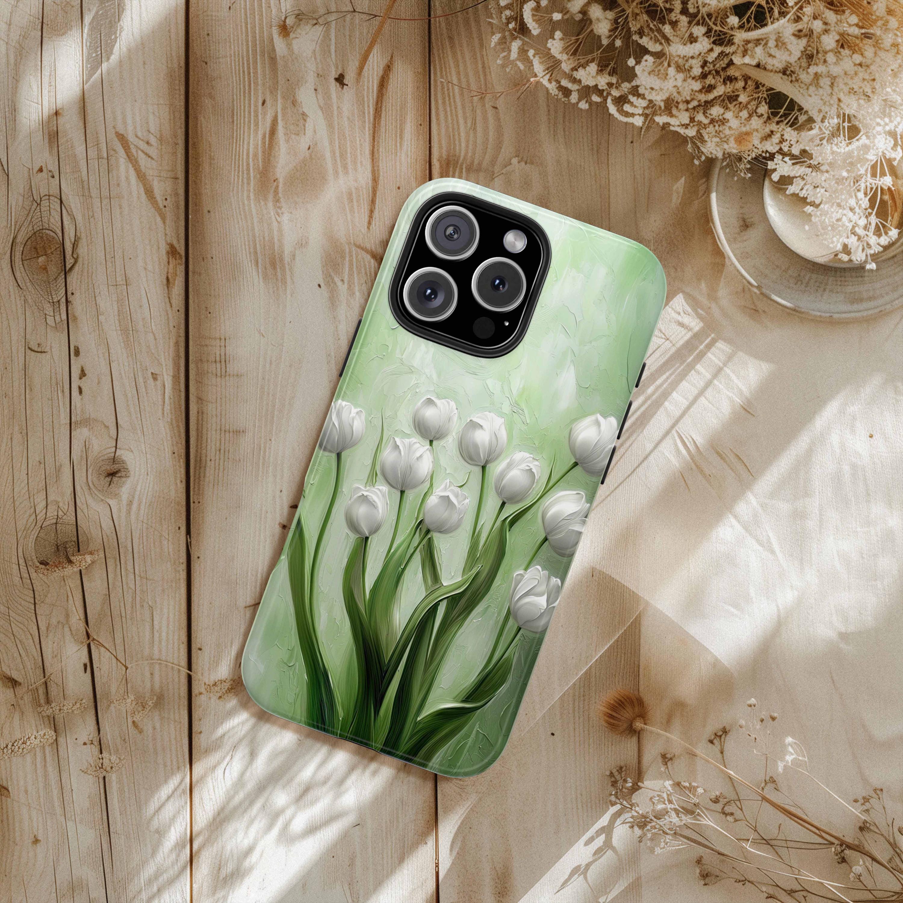 Elegant White Tulip Phone Case: Cottagecore Floral Design for iPhone ...