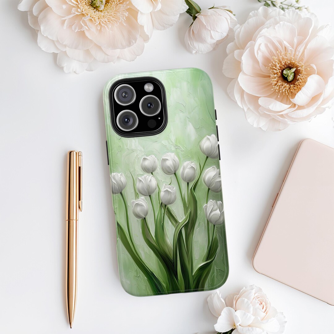 Elegant White Tulip Phone Case: Cottagecore Floral Design for iPhone ...