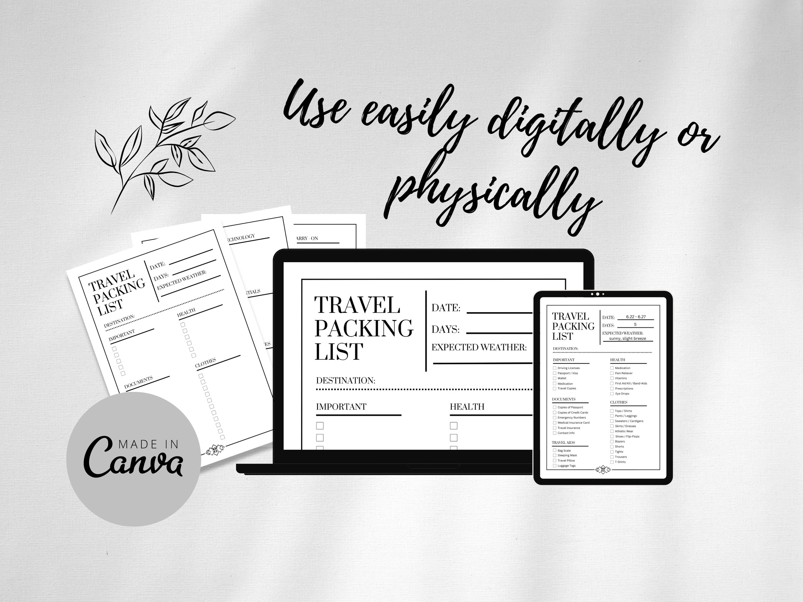 Travel Packing List - Editable Travel Checklist, Printable, Instant ...