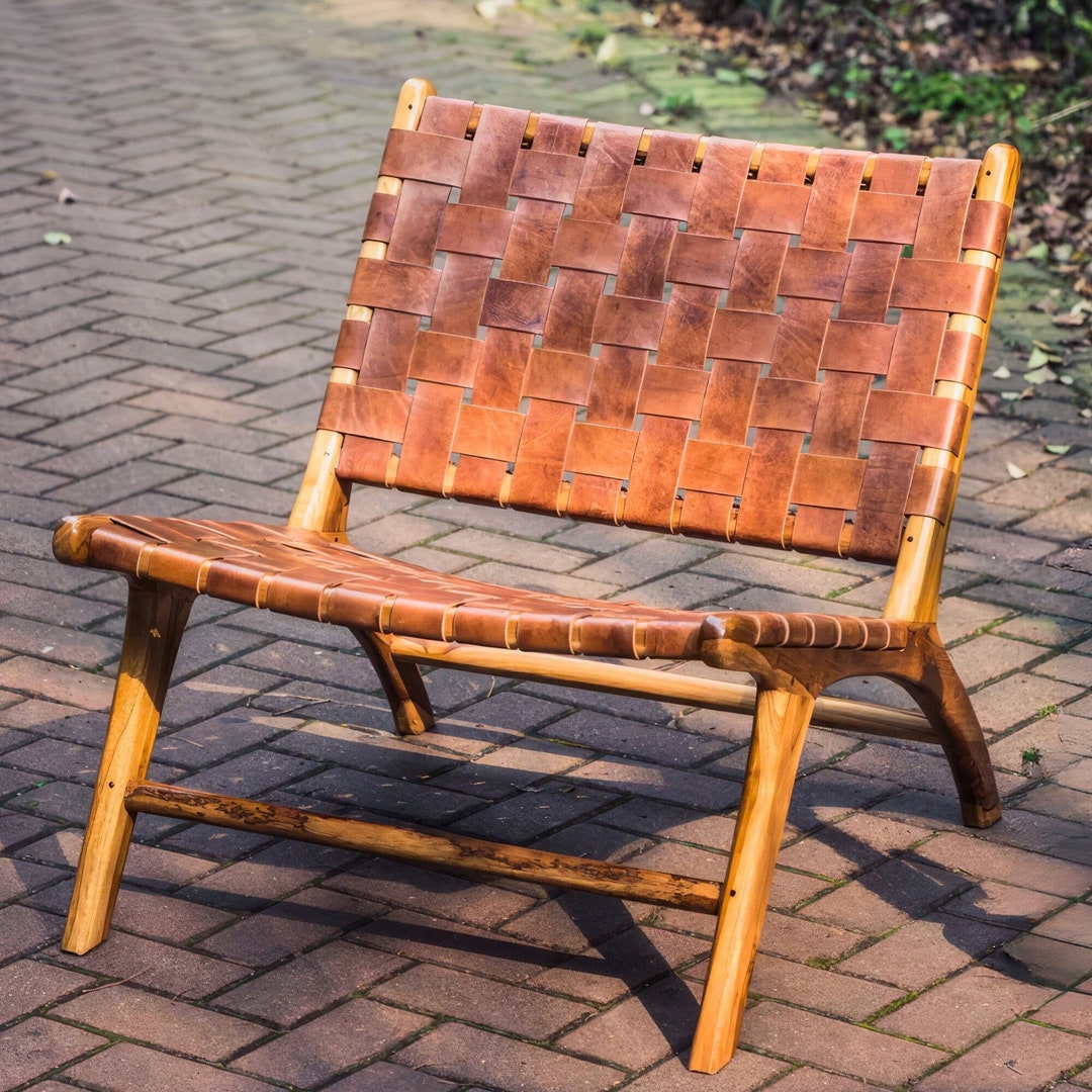 Moroccan Handcrafted Leather Chairs Chair in Wood and Woven - Etsy