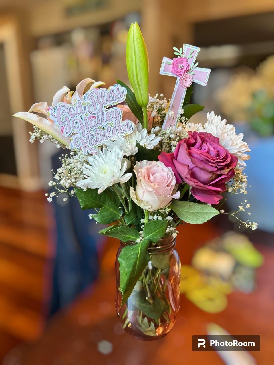 Baptism Communion Confirmation Flower Cross & Name Centerpiece Picks ...