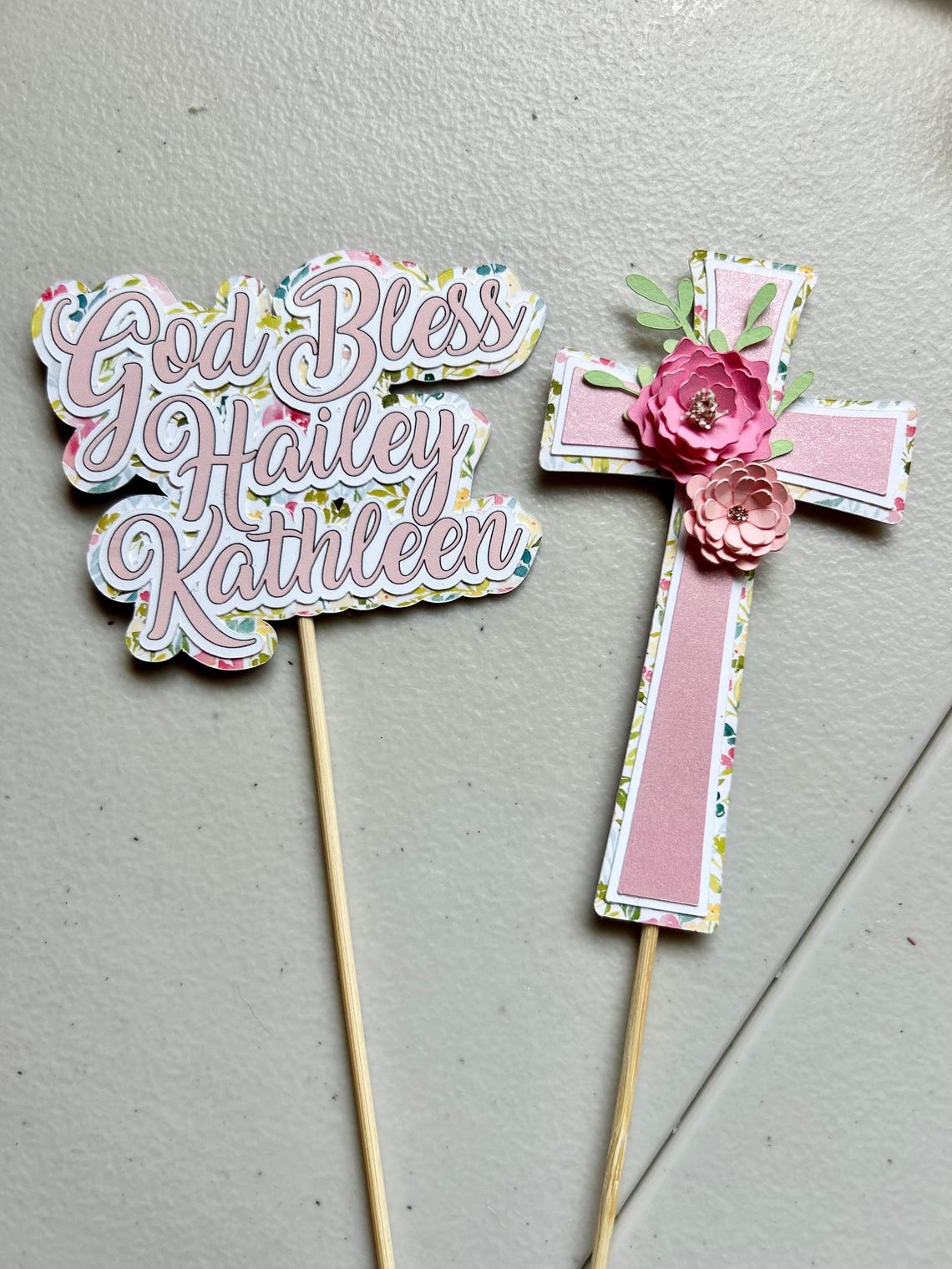 Baptism Communion Confirmation Flower Cross & Name Centerpiece Picks ...