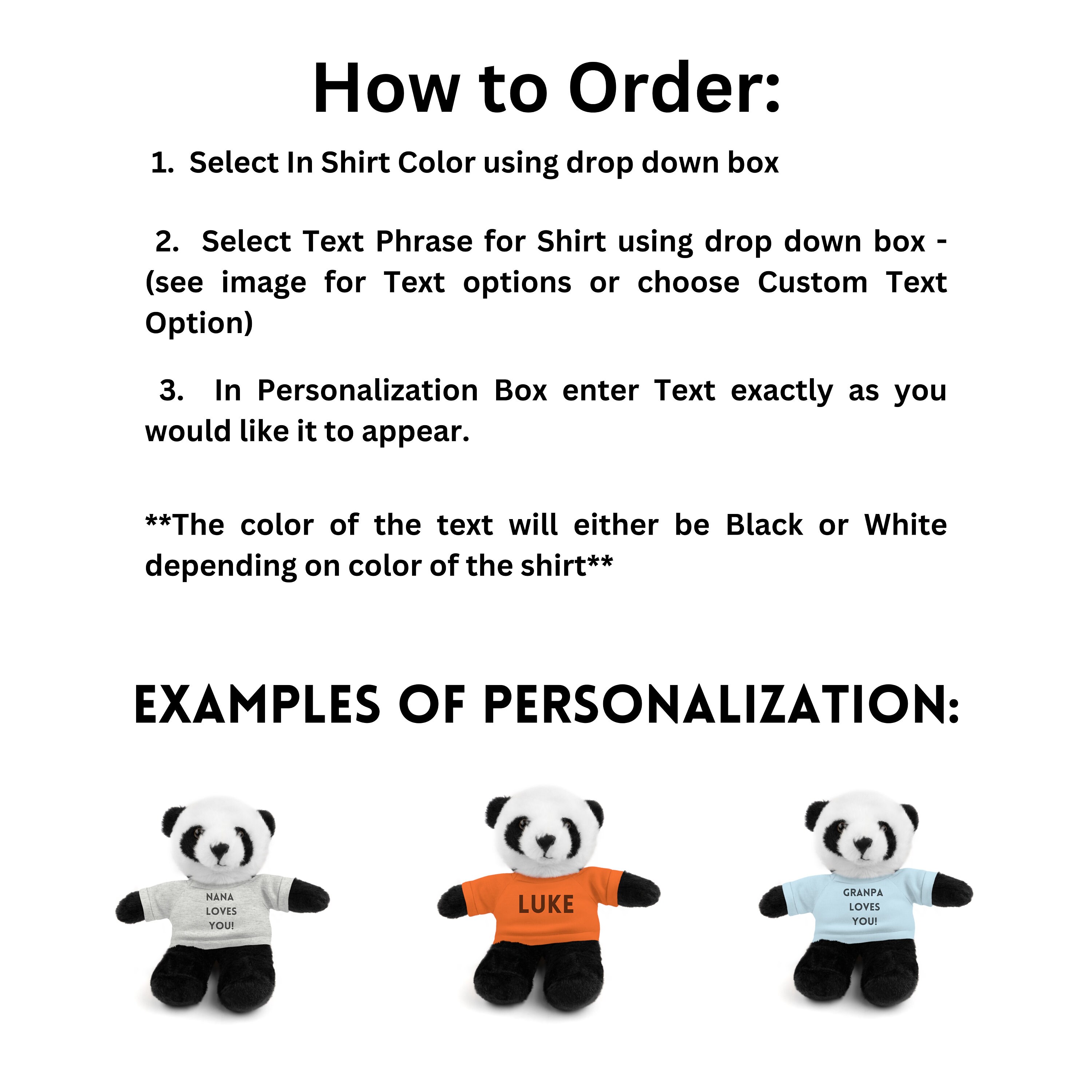Personalized Stuffed Animal, Cute Panda Plushie, Adorable Stuffed ...