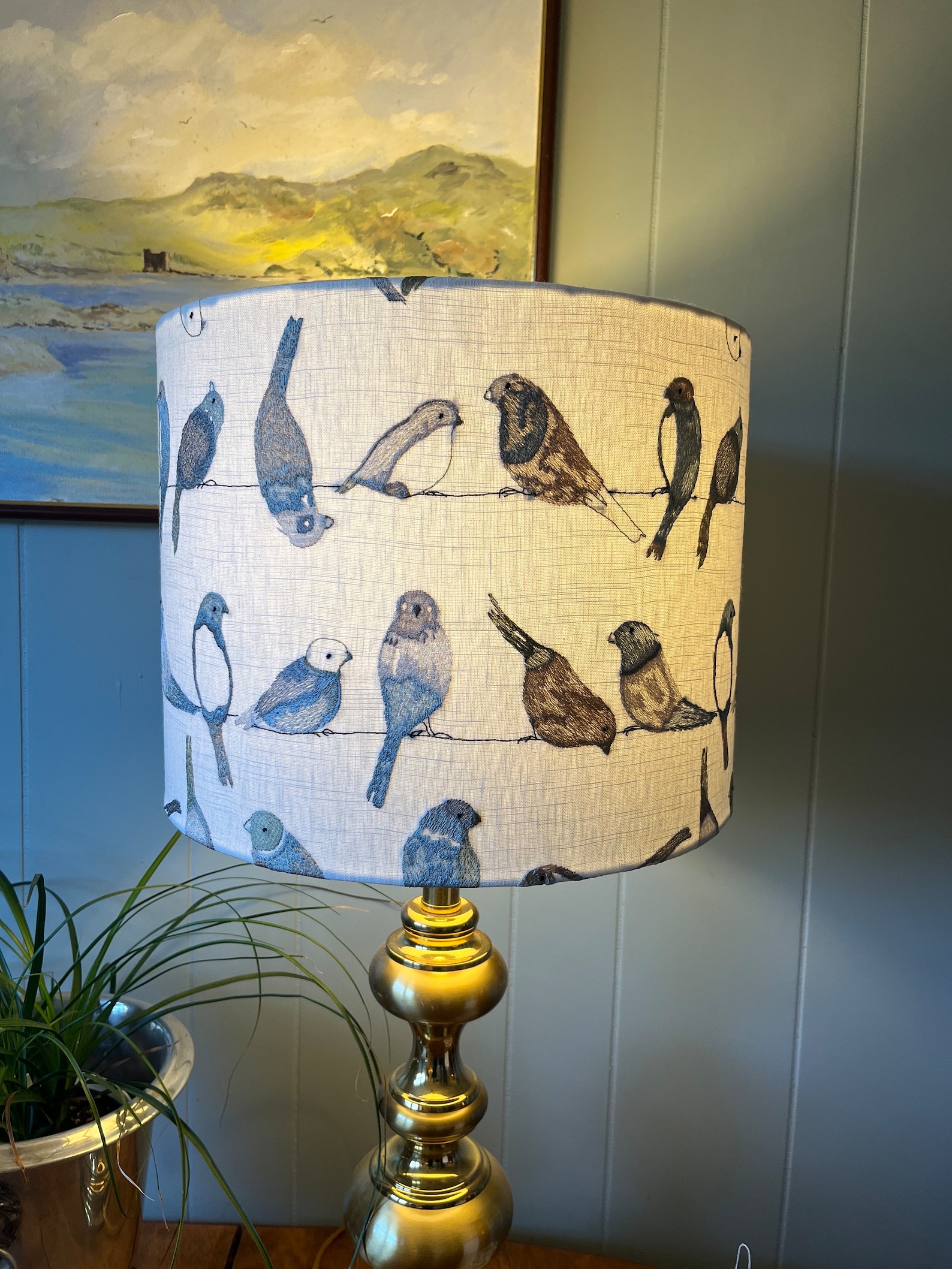Embroidered Bird Lampshade, Linen Drum Lamp Shade, Nature Inspired ...