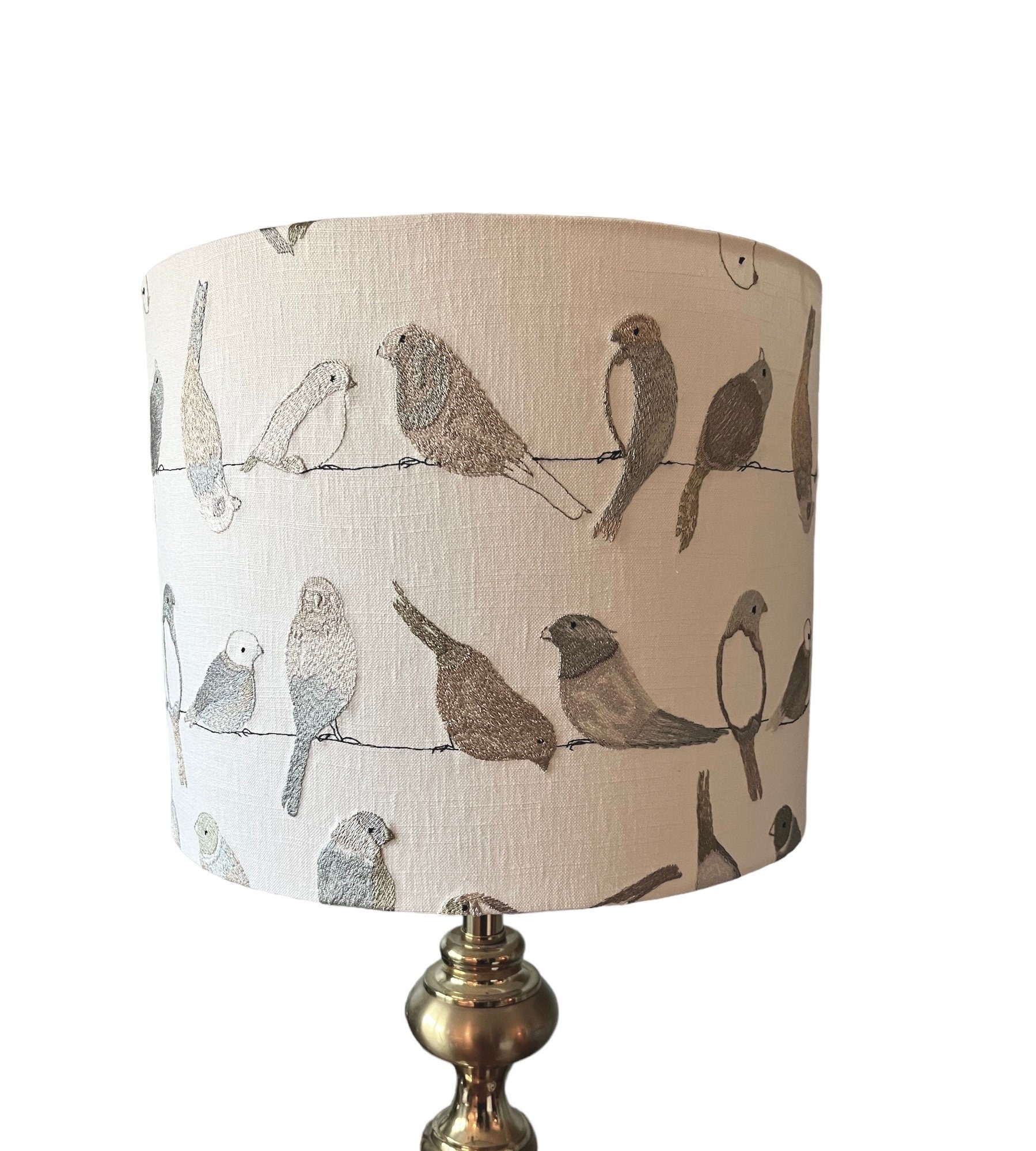 Embroidered Bird Lampshade, Linen Drum Lamp Shade, Nature Inspired ...
