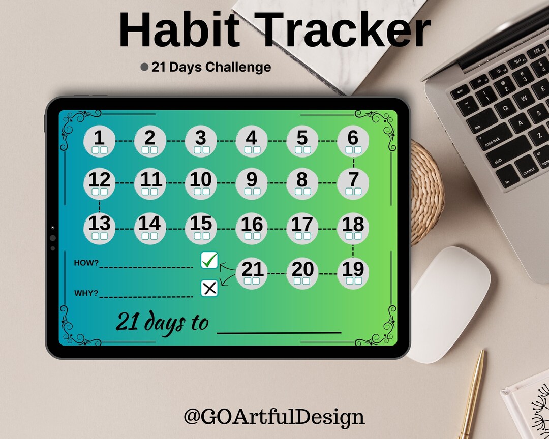 Digital Habit Tracker, 21 Days Challenge, Chain Habit Tracker, Daily ...