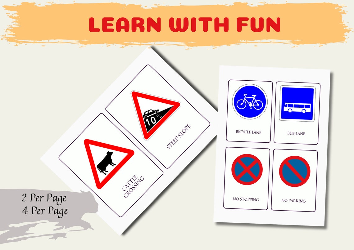 Printable Road Signs Flashcards, Preschool Flashcards, Montessori Cards ...