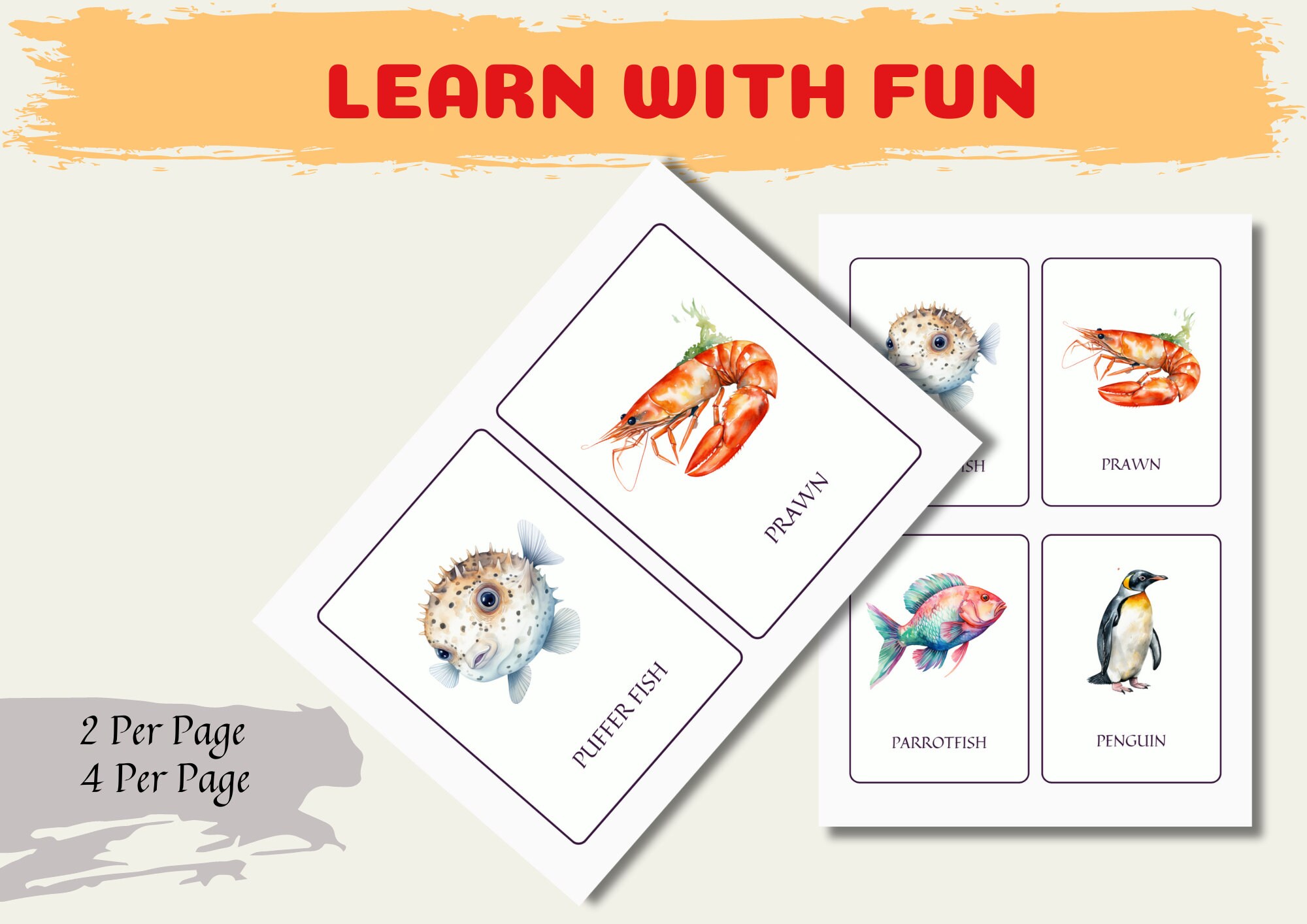 40 Sea Animals Flashcards | Montessori Flashcards | Ocean Animals ...