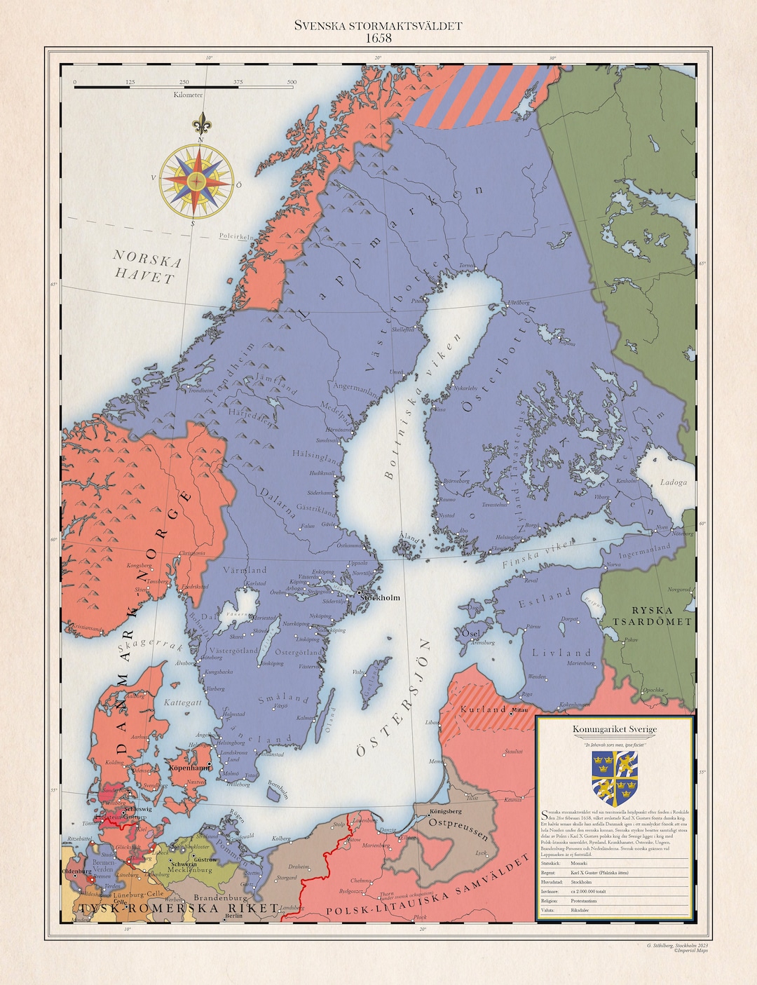 Swedish Empire 1658, Historical Map svenska Stormaktsväldet, 1658 - Etsy