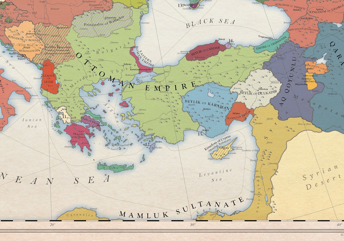 Europe 1444 Historical Map - Etsy