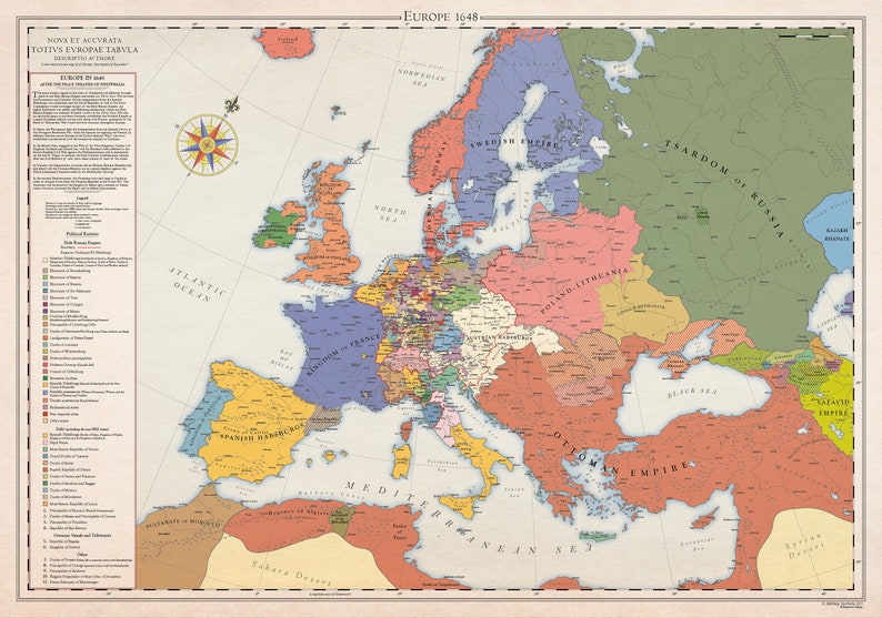 Europe 1648, Historical Map - Etsy Europe 1648, Historical Map - Etsy