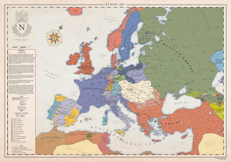 Europe 1812, Historical Map - Etsy