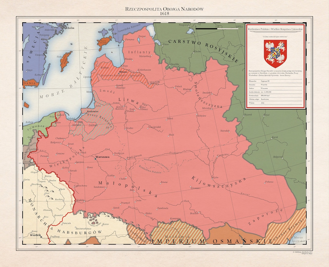 Polish-lithuanian Commonwealth 1618, Historical Map - Etsy