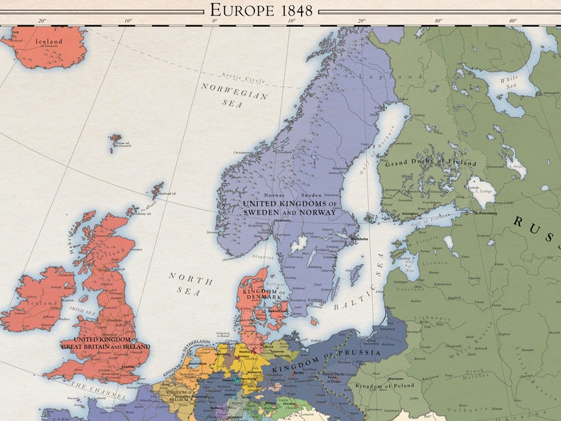 Europe 1848, Historical Map - Etsy