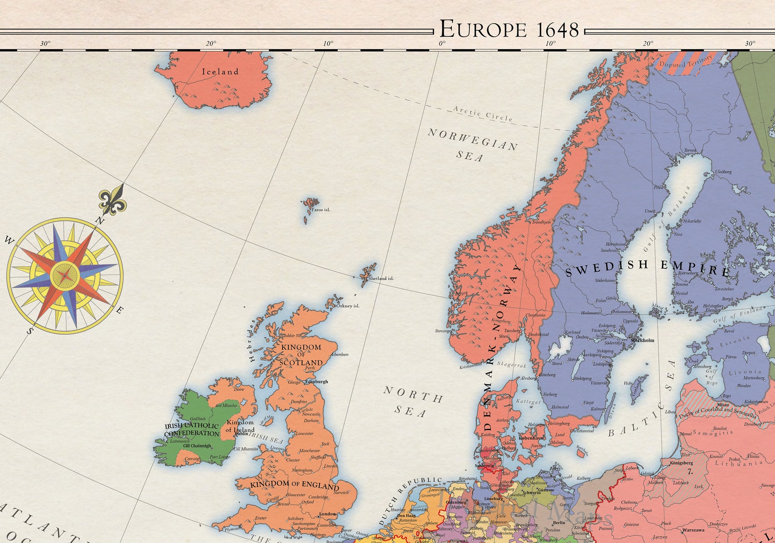 Europe 1648 Historical Map - Etsy