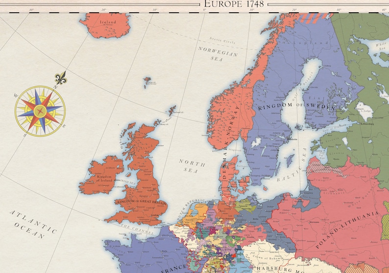 Europe 1748, Historical Map - Etsy